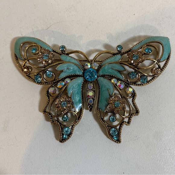 Avon | Jewelry | Vintage Avon Enameled Blue Teal Colored Rhinestone ...